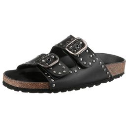 Pantolette VERBENAS "Randell Napa Tachas", Damen, Gr. 36, schwarz, Leder, unifarben, Schuhe Pantolette, Sommerschuh, Hausschuh, Strandschuh mit Nietenverzierung