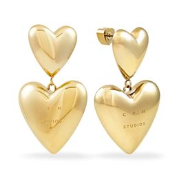 Paar Ohrh&auml;nger Copenhagen Studios "Schmuck Geschenk Edelstahl Ohrring Puffy Hearts", gelbgoldfarben, Ohrringe, Damen, Edelstahl