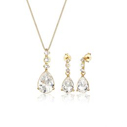 Ohrring und Ketten Set Elli Premium "Schmuckset Set Tropfen Kristalle 925 Silber" Gr. 45, gold, Schmuck_Sets, Damen, Blacklist, Silber 925 (Sterlingsilber), Ohrring und Ketten Set