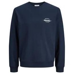 Jack & Jones PlusSize Sweatshirt "JJBRANDON SWEAT CREW NECK PLS", Herren, Gr. 5XL, navy blazer, angeraute Sweatware, Obermaterial: 60% Polyester, 40% Baumwolle, JACK & JONES PLUSSIZE, bedruckt, regular fit, Rundhals, Rippb&uuml;ndchen, Sweatshirts Sweatshirt