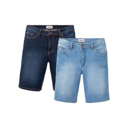 Bermudas bonprix, Herren, Gr. 56, N-Gr, mittelblau denim, dunkelblau denim, Web, Obermaterial: 98% Baumwolle, 2% Elasthan, regular fit, Hosen Bermudas, mit Elasthan-Anteil, im Straight Fit, mit Used-Effekten