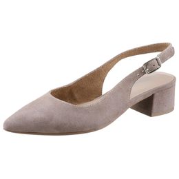Slingpumps Tamaris, Damen, Gr. 37, grau (taupe), Veloursleder, Schuhe Slingpumps, Blockabsatz, Abendschuh, Sommerschuh mit verstellbarem Riemchen