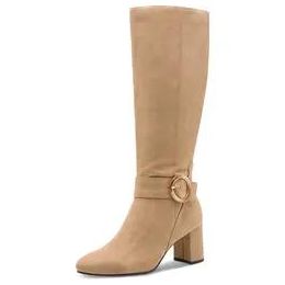 Stiefel Marco Tozzi, Damen, Gr. 41, Normalschaft, beige, Textil, Veloursleder, unifarben, Schuhe Stiefel, Blockabsatz, Businessstiefel, Langschaftstiefel mit Zierschnalle