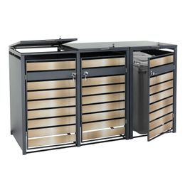 XL 3er/6er-M&uuml;lltonnenverkleidung MCW-J81, M&uuml;lltonnenbox, Metall 95kg anthrazit ~ gold
