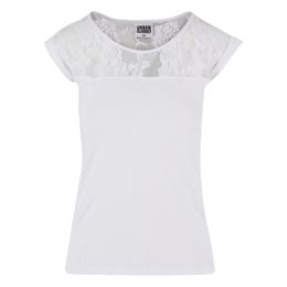 Kurzarmshirt Urban Classics "Urban Classics Damen Ladies Top Laces Tee", Damen, Gr. L, wei&szlig;, 100% Baumwolle, unifarben, slim fit, Rundhals, Shirts