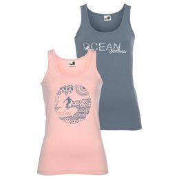 Tanktop OCEAN SPORTSWEAR, Damen, Gr. 42, bunt (rauchblau, ros&eacute;), Single Jersey, Obermaterial: 95% Baumwolle, 5% Elasthan, figurbetont, tiefer Rundhals, Tops Tanktop, mit unterschiedlichen Drucken