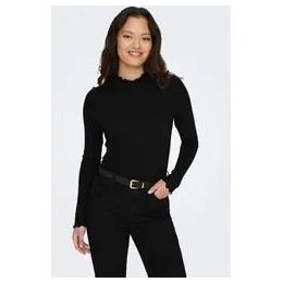 Jacqueline de Yong Langarmbluse JDY "JDYFRANSISKA L/S HIGHNECK TOP JRS NOOS", Damen, Gr. XS, schwarz, Single Jersey, Obermaterial: 75% Viskose, 20% Baumwolle, 5% Elasthan, unifarben, figurbetont h&uuml;ftlang, Rundhals, gewellter Abschluss, Blusen, Viskosemischung, slim fit