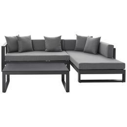 Amatio Loungegarnitur, Anthrazit, Metall, Glas, Textil, 3-teilig, F&uuml;llung: Schaumstoff,Schaumstoff,Polyester, Ottomane rechts, L-Form, 248x180 cm, Loungem&ouml;bel, Gartenlounge-Sets