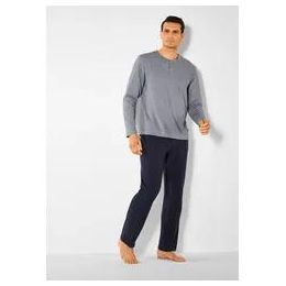 Pyjama s.Oliver, Herren, Gr. 56/58 (XL), blau (blau, meliert, navy), Jersey, Obermaterial: 95% Baumwolle, 5% Elasthan, meliert, Basic, bequem lang, Rundhals, abgesteppte Kante, Homewear-Sets Pyjama, Schlafanzug mit Knopfleiste