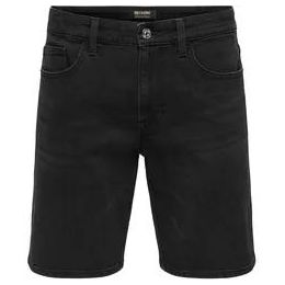 Only & Sons Shorts ONLY & SONS "ONSWEFT BOX PIM DNM SHORTS OTL", Herren, Gr. S, N-Gr, washed schwarz detail:rinse, Web, Obermaterial: 50% Baumwolle, 30% Polyester, 18% Viskose, 2% Elasthan, unifarben, regular fit knielang, Hosen Shorts