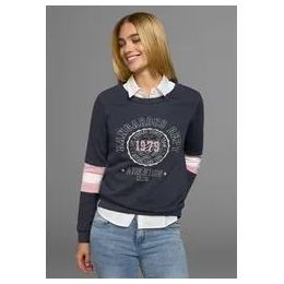 Sweatshirt Kangaroos, Damen, Gr. 44/46, blau (marine, bedruckt), angeraute Sweatware, Obermaterial: 80% Baumwolle, 20% Polyester, bedruckt, meliert, figurumspielend h&uuml;ftbedeckend, Rundhals, eingesetzt Rippb&uuml;ndchen, Sweatshirts Sweatshirt, Langarm, figurumschmeichelnde Passform, bedruckte Optik