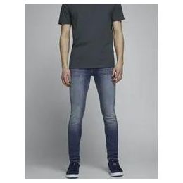Jack & Jones Skinny-fit-Jeans JACK & JONES "JJILIAM Skinny Jeans mit Used-Waschung f&uuml;r schlanke Silhouette", Herren, Gr. 32, L&auml;nge 36, blau (blau denim), Denim/Jeans, Obermaterial: 70% Baumwolle, 28% Polyester, 2% Elasthan, Abriebeffekte, skinny fit lang, Jeans, Abriebeffekte, modisch, skinny fit, Baumwollmischung