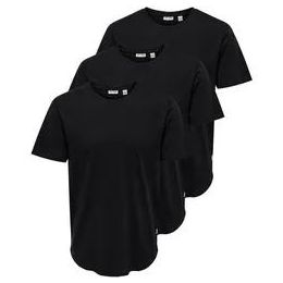Only & Sons Rundhalsshirt ONLY & SONS "ONSMATT LONGY SS TEE 3-PACK", Herren, Gr. S, schwarz, Single Jersey, Obermaterial: 100% Baumwolle, unifarben, relaxed fit normal, Rundhals, Shirts Rundhalsshirt, Baumwolle, lang geschnitten