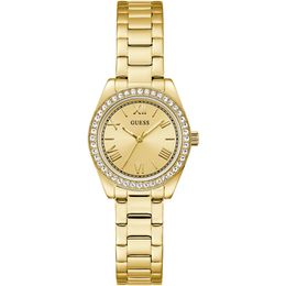 Quarzuhr Guess "MINI LUNA", gold (goldfarben), Armbanduhren, Damen, Quarzuhr, Armbanduhr, Damenuhr, Edelstahlarmband, analog, Kristallsteine