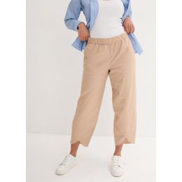 3/4-Hose bonprix "3/4-Hose aus leichtem Leinen-Mix", Damen, Gr. 48, N-Gr, mandelbeige, Obermaterial: 55% Leinen, 45% Baumwolle, regular fit, Hosen 3/4-Hose, aus Leinen-Mix, mit Seitenschlitzen, Regular Fit, casual Stil