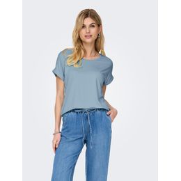 T-Shirt Only "ONLMOSTER &ndash; Kurzarmshirt mit Aufschlag und klassischem Look", Damen, Gr. S, blau (celestial blau), Jersey, Obermaterial: 75% Viskose, 20% Polyester, 5% Elasthan, unifarben, regular fit normal, Rundhals, mit Aufschlag, Shirts T-Shirt, Viskosemischung, regular fit