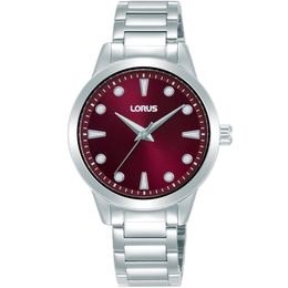 Quarzuhr Lorus "Classic Quarz", silberfarben, rot, Armbanduhren, Damen, Quarzuhr, Armbanduhr, Damenuhr, Edelstahlarmband, analog