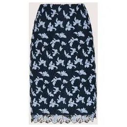 Madeleine Mode Bleistiftrock MADELEINE "Spitzenrock Midirock mit floralen Akzenten", Damen, Gr. 40, blau (marine, gletscherblau), Obermaterial: 100% Polyester PES., Modern, schmal, R&ouml;cke Bleistiftrock, Gehschlitz