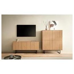 Wohnwand Home Affaire "Lund, moderne Anbauwand, Wohnzimmer-Set in Stone Oak", beige (stone oak), B:280cm H:40cm T:137cm, Holzwerkstoff, Kastenm&ouml;bel-Sets, Wohnwand, enth&auml;lt Lowboard und Highboard