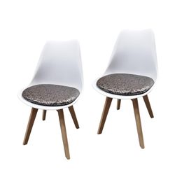 HTI-Living Esszimmerstuhl 2er Set Wei&szlig; mit Kunstledersitz Atlanta Braun mit Ornament