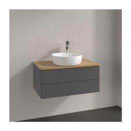 Villeroy & Boch Villeroy und Boch Antao Waschtisch-Unterschrank L19151GK mit Beleuchtung, 2 Ausz&uuml;ge, 800 x 360 x 500 mm, Front mit Struktur, Anthracite Matt Lacquer / Honey Oak
