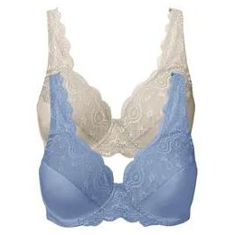 B&uuml;gel-BH bonprix "B&uuml;gel-BH mit zarter Spitze (2er Pack)", Damen, Gr. 90, Cup D, mattblau, sandbeige, Obermaterial: 88% Polyester, 12% Elasthan. Futter: 90% Polyamid, 10% Elasthan. Spitze: 90% Polyamid, 10% Elasthan, BHs B&uuml;gel-BH, mit B&uuml;gel und Spitzen-Details