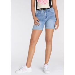 Jeansshorts Arizona "Ultra-Stretch", Damen, Gr. 46, N-Gr, blau (bleached), Jeans, Obermaterial: 74% Baumwolle, 24% Polyester, 2% Elasthan, Basic, extraeng kurz, Jeans Jeansshorts, extra eng geschnitten, krempelbare Beinabschl&uuml;sse