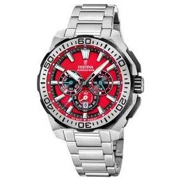 Chronograph Festina "Chrono Bike 2025", silber (silberfarben, rot), Armbanduhren, Herren, Chronograph, Quarzuhr, Armbanduhr, Herrenuhr, Edelstahlarmband, analog, Tag