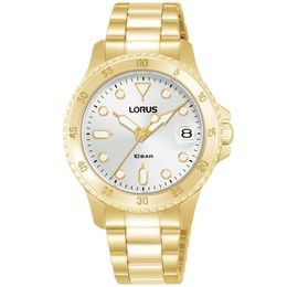 Quarzuhr Lorus "Sports Quarz", goldfarben, Armbanduhren, Damen, Quarzuhr, Armbanduhr, Damenuhr, Edelstahlarmband, analog, Tag