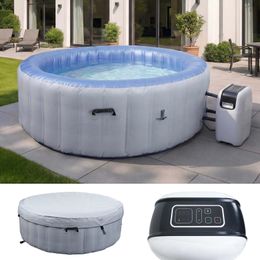 Whirlpool MCW-N97, 4 Personen, In-/Outdoor heizbar aufblasbar Pumpe PVC laminiert, rund &Oslash; 180cm ~ grau-blau