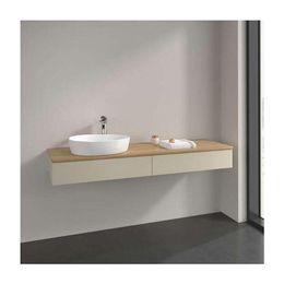 Villeroy & Boch Villeroy und Boch Antao Waschtisch-Unterschrank L15011HJ mit Beleuchtung, 2 Ausz&uuml;ge, 1600 x 190 x 500 mm, Front ohne Struktur, Silk Grey Matt Lacquer / Honey Oak
