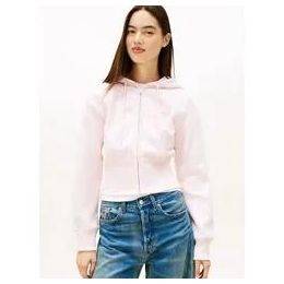 Tommy Hilfiger Kapuzensweatjacke TOMMY JEANS "TJW REG SILVER SCRIPT ZIP THRU", Damen, Gr. L (40), light pink, Sweatware, Obermaterial: 80% Baumwolle, 20% Polyester, unifarben, regular fit, Rippb&uuml;ndchen, Sweatjacken