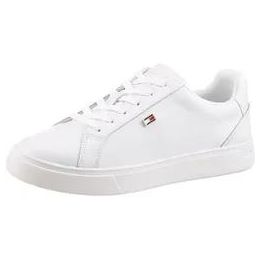 Sneaker Tommy Hilfiger "FLAG COURT SNEAKER", Damen, Gr. 36, wei&szlig;, Leder, unifarben, Schuhe Sneaker, Schn&uuml;rschuh, Halbschuh, Freizeitschuh mit edlem TH-Logoemblem