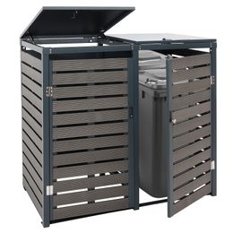 XL 2er-/4er-M&uuml;lltonnenverkleidung MCW-K14, M&uuml;lltonnenbox, 119x140x102cm WPC Metall 86kg ~ anthrazit