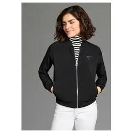 Blouson Laura Scott, Damen, Gr. 40, schwarz, Web, Obermaterial: 98% Polyester, 2% Elasthan. B&uuml;ndchen: 95% Polyester, 5% Elasthan, bedruckt, metallic, unifarben, normal, B&uuml;ndchen, Jacken Blouson, mit Herz Druck-Applikationen, leichte &Uuml;bergangsjacken