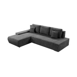 Juskys Sofa Iseo Links mit Schlaffunktion - Stoff Couch L Form f&uuml;r Wohnzimmer - Dunkelgrau