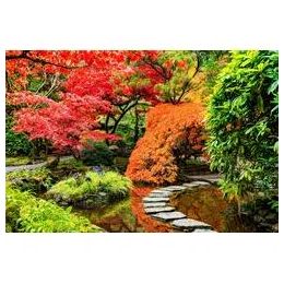 Fototapete papermoon "JAPANISCHER GARTEN-BLUMEN B&Auml;UME SEE NATUR HERBST WALD", bunt, B:4,5m L:2,8m, Vlies, Tapeten