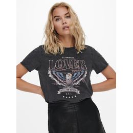 Rundhalsshirt Only "ONLLUCY REG S/S TOP JRS NOOS", Damen, Gr. L, schwarz (schwarz, print:lover), Single Jersey, Obermaterial: 100% Baumwolle, bedruckt, regular fit normal, Rundhals, Shirts Rundhalsshirt, Baumwolle, regular fit, unterschiedlich bedruckt