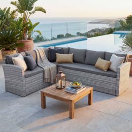 Poly-Rattan Sofa-Garnitur MCW-A29, zwei 3er-Sofas Gartengarnitur Lounge-Sofa Garten ~ hellgrau Kissen grau