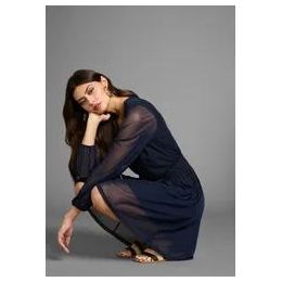 Meshkleid Laura Scott, Damen, Gr. 40, N-Gr, blau (navy), Mesh, Obermaterial: 95% Polyester, 5% Elasthan. Futter: 100% Polyester, transparent, unifarben, kniefrei, V-Ausschnitt, Kleider, mit Smok-Einsatz