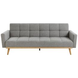 P & B Schlafsofa, Grau, Textil, Kautschukholz, massiv, 3-Sitzer, 214x84x84 cm, Liegefunktion, Wohnzimmer, Sofas & Couches, Schlafsofas, Klappsofas