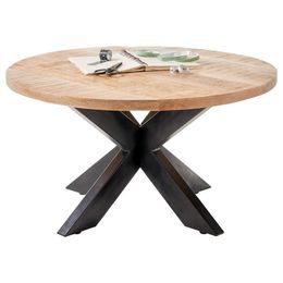 Livetastic Couchtisch, Natur, Schwarz, Holz, Mangoholz, massiv, rund, X-Form, 80x47x80 cm, Wohnzimmer, Wohnzimmertische, Couchtische