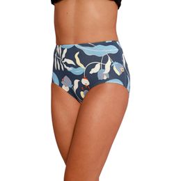 Damen Taillenslip im 3er-Pack, Baumwoll-Qualit&auml;t dunkelblau-bedruckt + aqua + champagner, Gr&ouml;&szlig;e 44/46