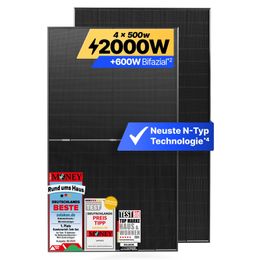 Solakon Solarmodul 500W, N-Type bifaziales monokristallines Glas-Glas Solarpanel, 40v Photovoltaik Solarmodule/Solar Module f&uuml;r Balkonkraftwerk/Solaranlage, Solar Panel f&uuml;r Photovoltaik Komplettanlage (4 Stk)