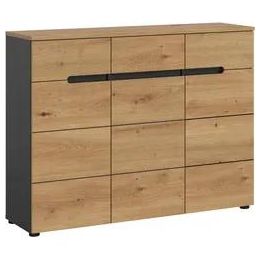 Garderobenschrank Home Affaire "REHAT, TOPSELLER, Breite 120 cm, 3 T&uuml;ren, 3 Schubk&auml;sten, 12 F&auml;cher", grau, artisan, schwarz, B:120cm H:94cm T:37cm, FSC-zertifizierter Holzwerkstoff, Schr&auml;nke, Garderobenschrank, Schuhschrank, Kommode, Schuhkommode, Anrichte, Sideboard