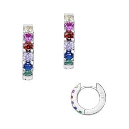 Paar Creolen Firetti "Schmuck Geschenk Silber 925 Glitzer Regenbogen", bunt (silberfarben, blau, gr&uuml;n, gelb, rot, orange, violett, blau, gr&uuml;n, gelb, rot, orange, violett), Ohrringe, M&auml;dchen, 11mm, Silber 925 (Sterlingsilber), Made in Germany - mit Zirkonia (synth.)
