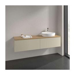 Villeroy & Boch Villeroy und Boch Antao Waschtisch-Unterschrank L38051HJ mit Beleuchtung, 2 Ausz&uuml;ge, 1600 x 360 x 500 mm, Front ohne Struktur, Silk Grey Matt Lacquer / Honey Oak