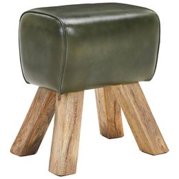 Livetastic Hocker, Olivgr&uuml;n, Holz, Leder, Echtleder, Ziegenleder, Mangoholz, Hartholz, rechteckig, 42x45x35 cm, Wohnzimmer, Hocker, Sitzhocker