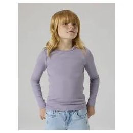 Langarmshirt name it "NKFNAKAL LS TOP NOOS", M&auml;dchen, Gr. 122/128, lavender gray, Jersey, Obermaterial: 95% Baumwolle, 5% Elasthan, unifarben, normal h&uuml;ftlang, Rundhals, abgesteppte Kante, Shirts Langarmshirt, in Basic-Form und leicht gerippter Qualit&auml;t