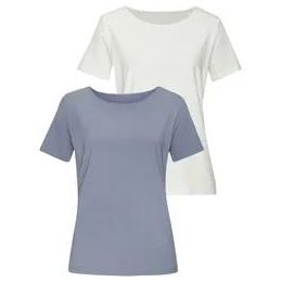 T-Shirt Lascana "mit Rundhals-Ausschnitt", Damen, Gr. 40/42, blau (hellblau, creme), Single Jersey, Obermaterial: 50% Baumwolle, 45% Modal (TENCELTM), 5% Elasthan, unifarben, Basic, bequem, Rundhals, Shirts T-Shirt, aus elastischer Baumwoll-Modal-Qualit&auml;t